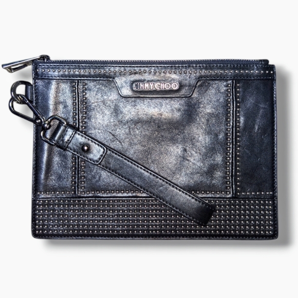 Jimmy Choo | Bags | Jimmy Choo Derek Studded Ponystyle Calfskin Black ...